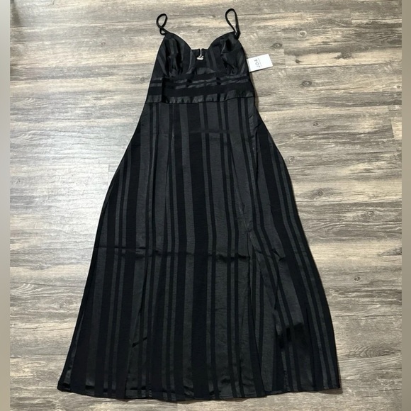 J.O.A. | Dresses | Joa Just One Answer Black Satin Stripe Midi Dress ...